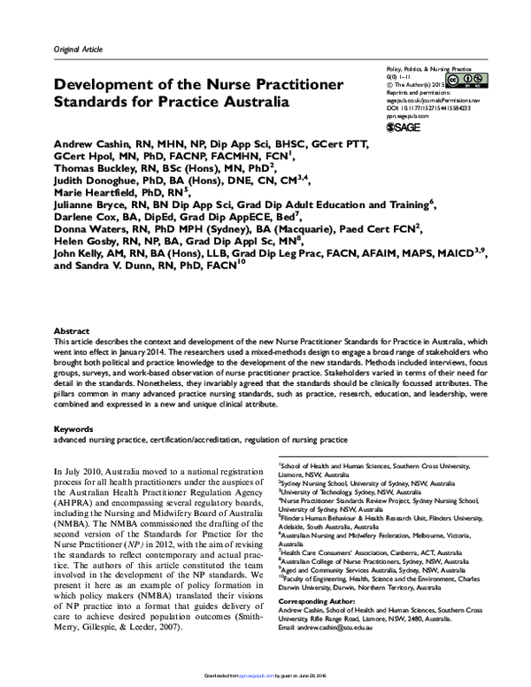 (PDF) Development of the Nurse Practitioner Standards for Practice ...