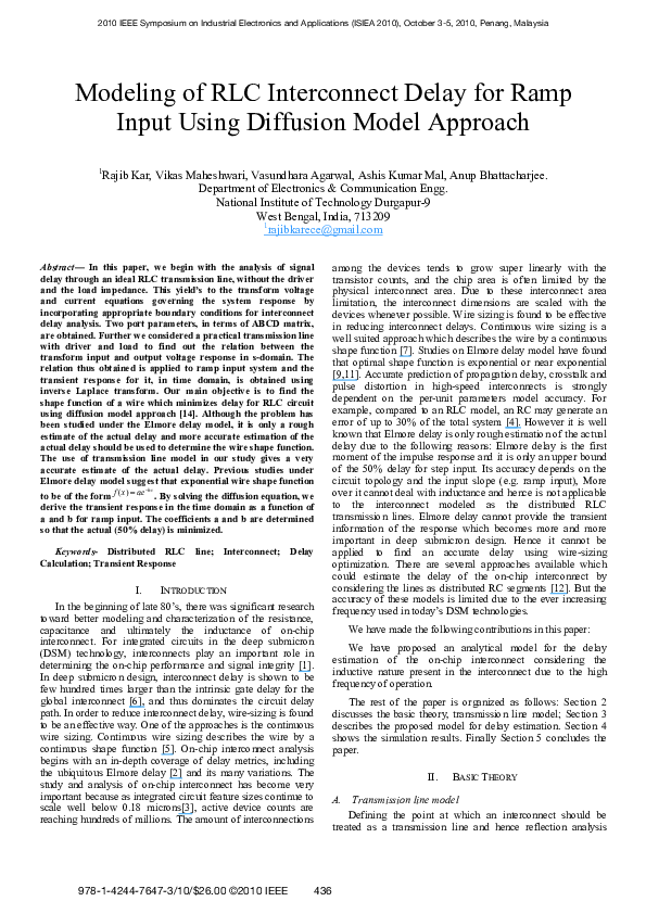 Pdf Modeling Of Rlc Interconnect Delay For Ramp Input Using Diffusion Model Approach