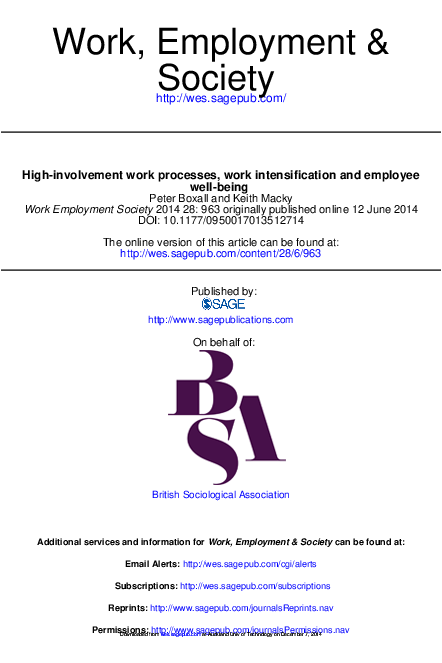 (PDF) High-involvement work processes, work intensification and employee well-being