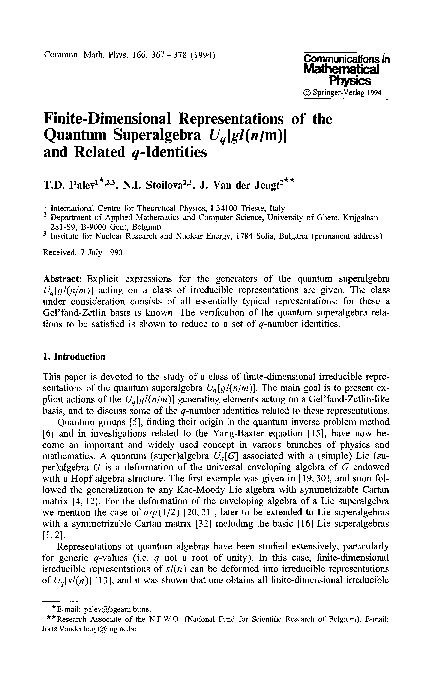 (PDF) Finite-dimensional representations of the quantum superalgebra Uq[gl(2/2)]. I. Typical ...