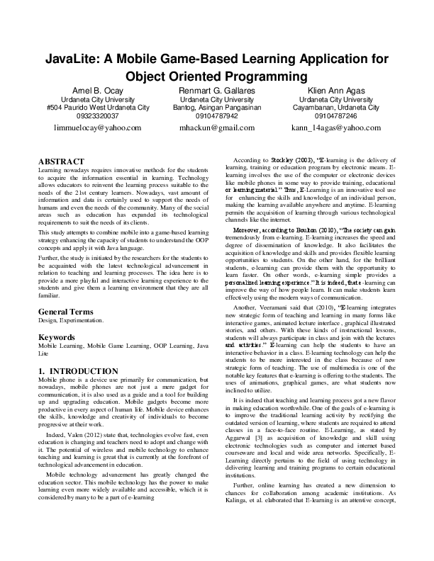 (PDF) JavaLite: A Mobile Game-Based Learning Application for Object ...