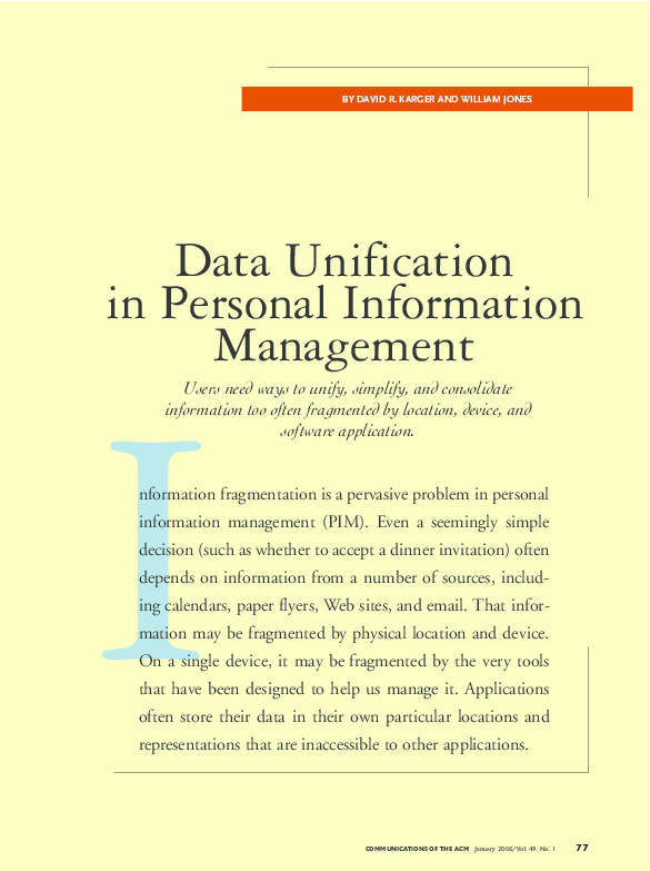 (PDF) Data unification in personal information management