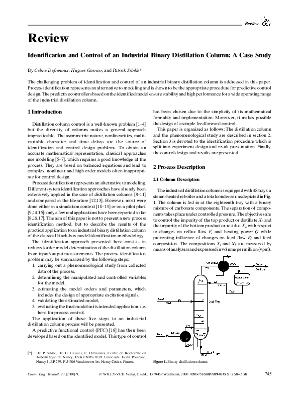 (PDF) Identification and Control of an Industrial Binary Distillation Column: A Case Study