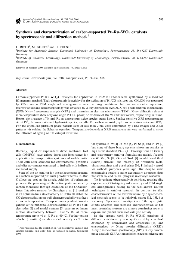 (PDF) SYNTHESIS AND CHARACTERIZATION OF CARBON SUPPORTED Pd AND PtPd CATALYSTS FOR DMFCs