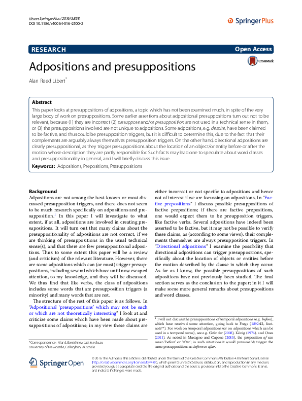 (PDF) Adpositions and Presuppositions