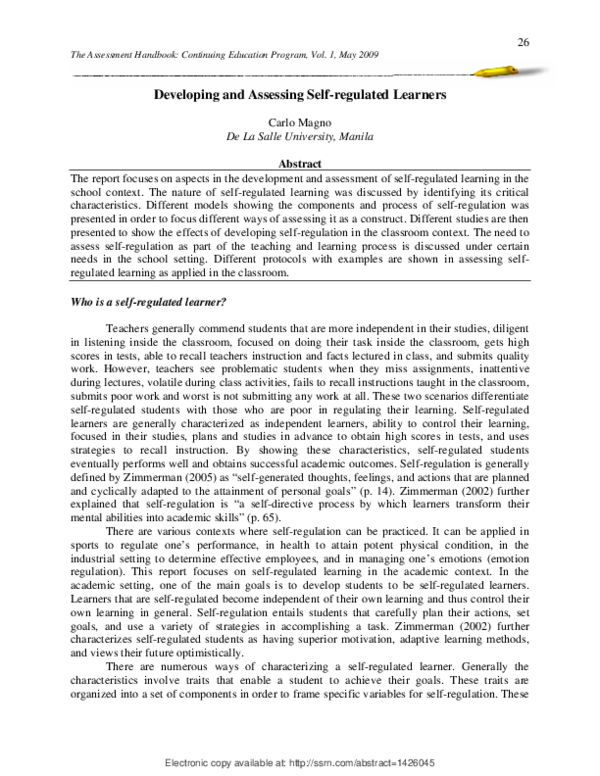 (PDF) Developing and Assessing Self-Regulated Learning