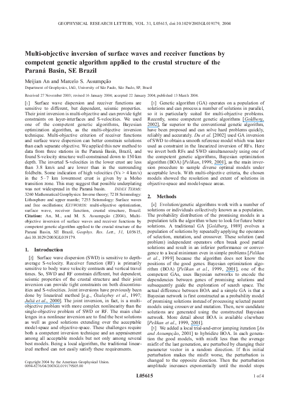 Pdf Multi Objective Inversion Of Surface Waves And Receiver