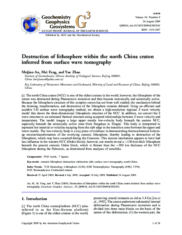 (PDF) Destruction of lithosphere within the north China craton inferred ...