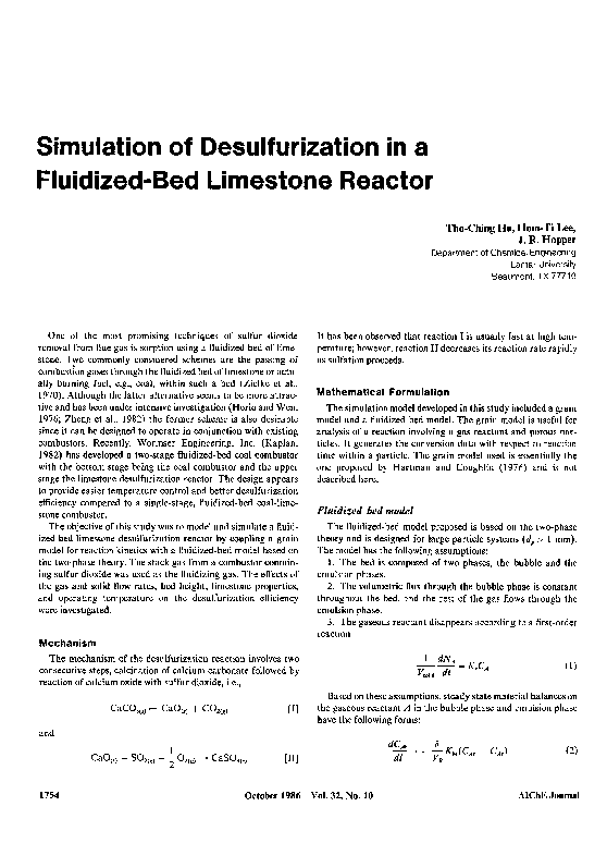 (PDF) Simulation of desulfurization in a fluidized-bed limestone reactor