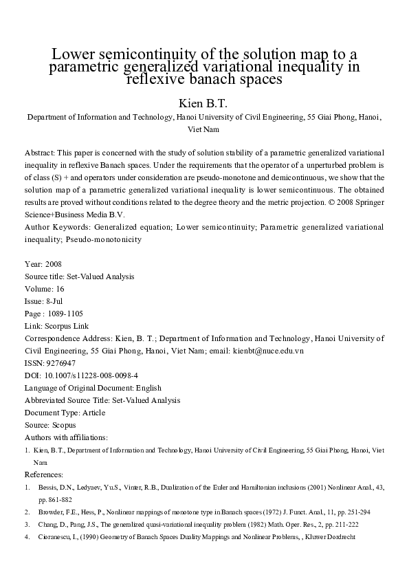 Pdf Lower Semicontinuity Of The Solution Map To A Parametric Generalized Variational