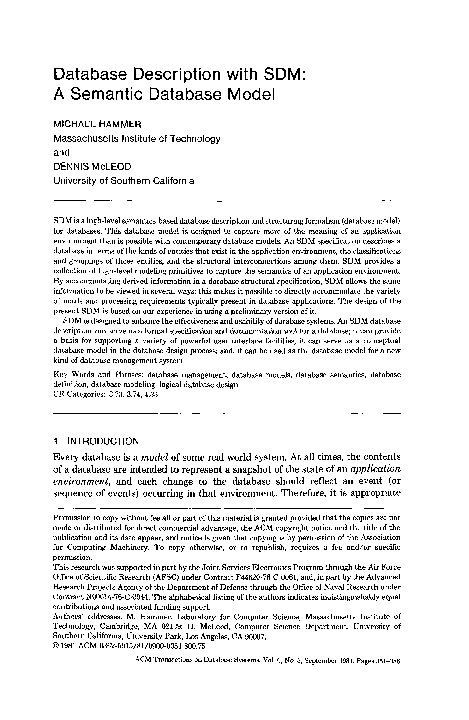 (PDF) Database Description with SDM: A Semantic Database Model