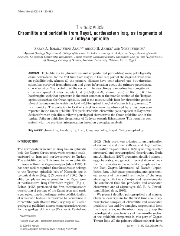 (PDF) Chromitite and peridotite from Rayat, northeastern Iraq, as ...