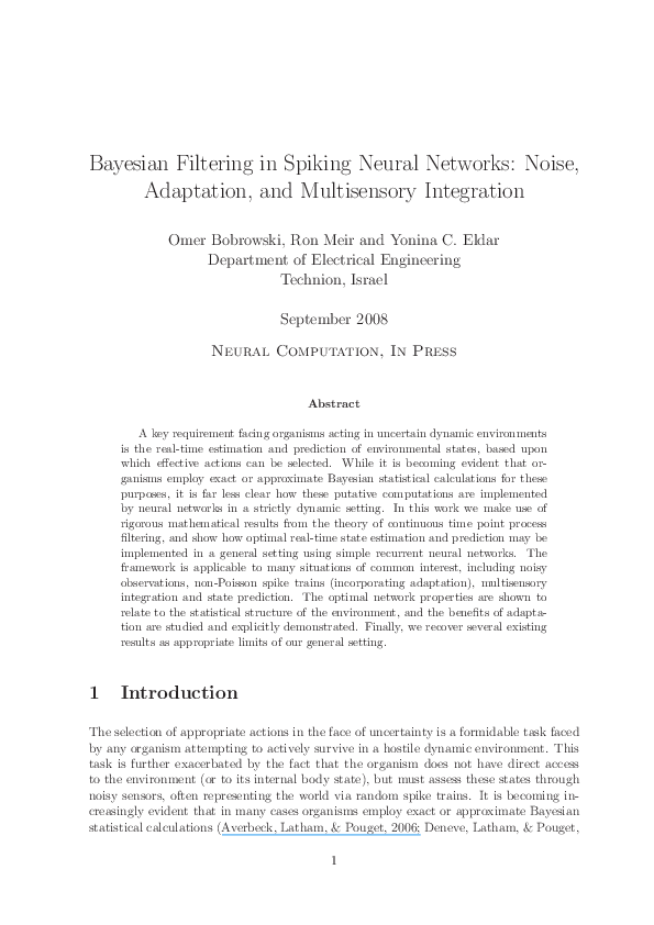 (PDF) Bayesian Filtering in Spiking Neural Networks: Noise, Adaptation ...
