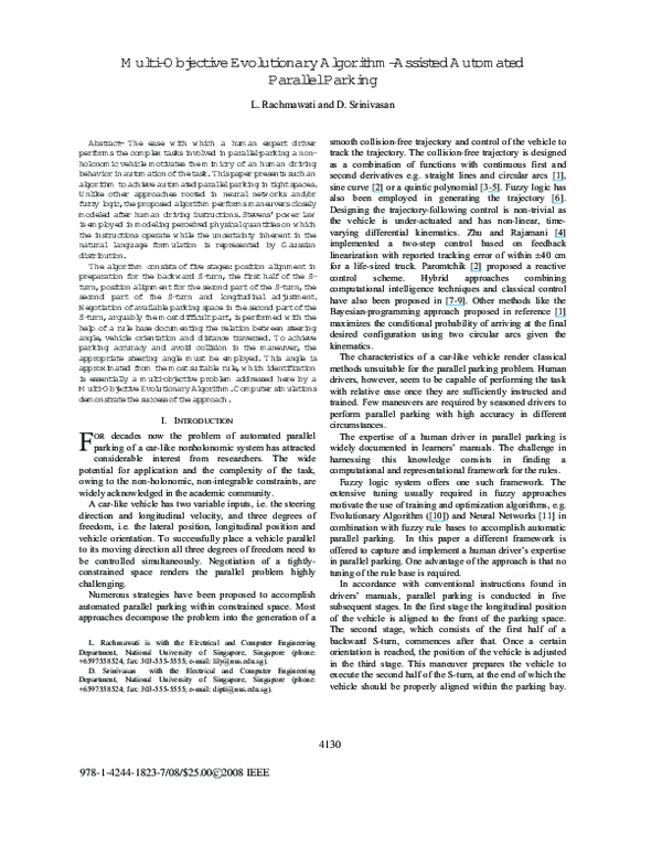 (PDF) Multi-Objective Evolutionary Algorithm -assisted automated parallel parking | Lina ...