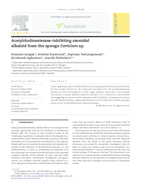 (PDF) Acetylcholinesterase-inhibiting steroidal alkaloid from the ...