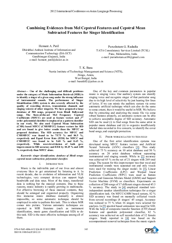 (PDF) Combining Evidences from Mel Cepstral Features and Cepstral Mean ...