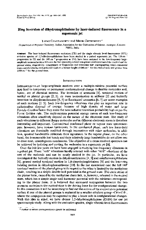 (PDF) Ring inversion of dihydronaphthalene by laser-induced fluorescence in a supersonic jet