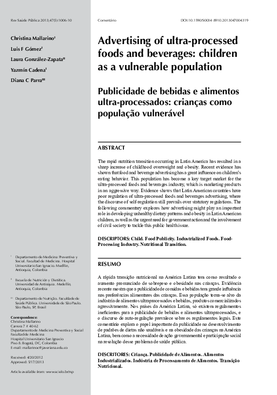 (PDF) Advertising of ultra-processed foods and beverages: children as a ...
