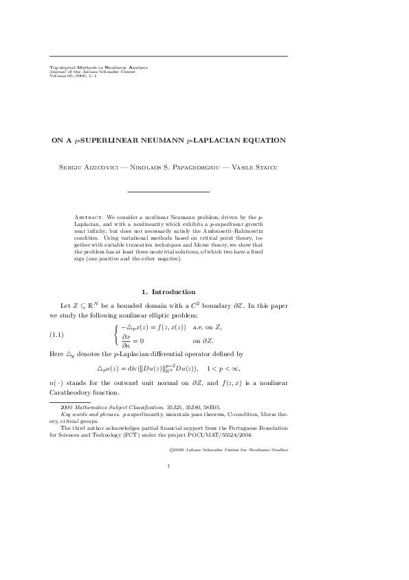 (PDF) On a $p$-superlinear Neumann $p$-Laplacian equation