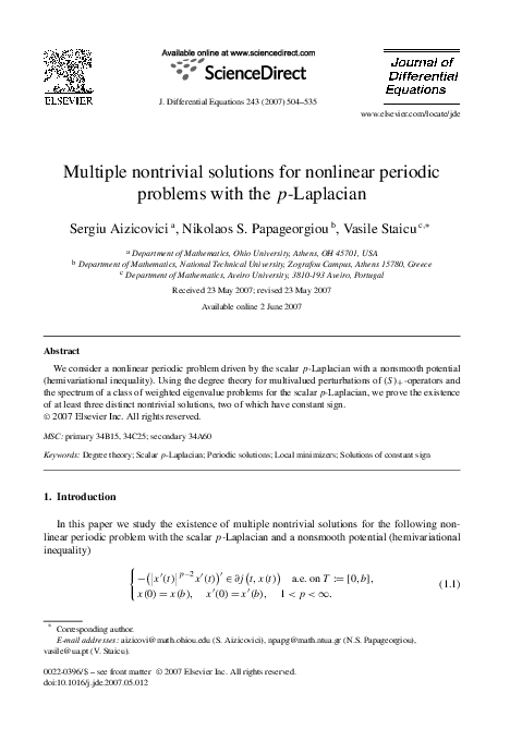 (PDF) Multiple nontrivial solutions for nonlinear periodic problems with the p-Laplacian ...