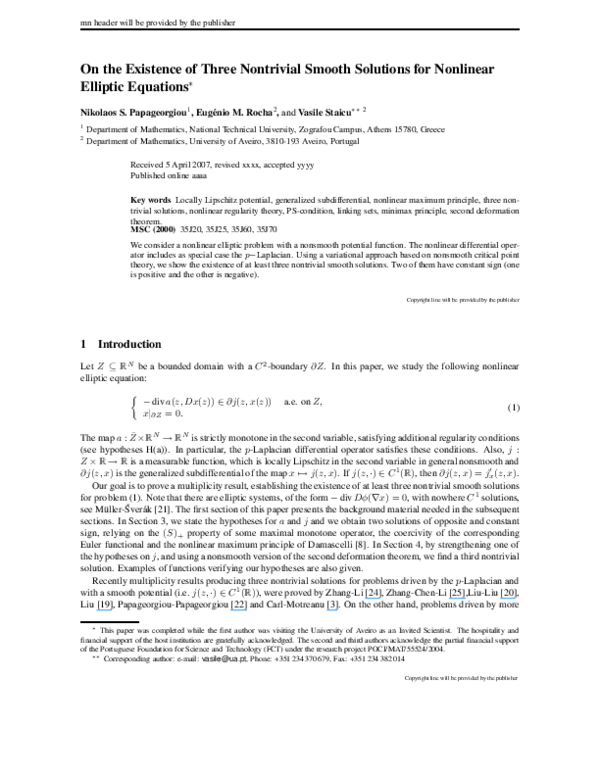 Pdf On The Existence Of Three Nontrivial Smooth Solutions For Nonlinear Elliptic Equations