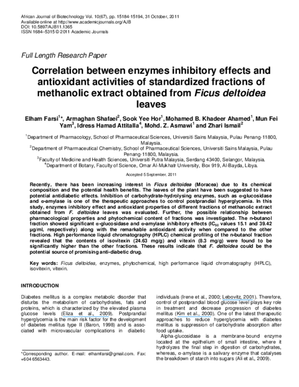 (PDF) Correlation between enzymes inhibitory effects and antioxidant activities of standardized ...