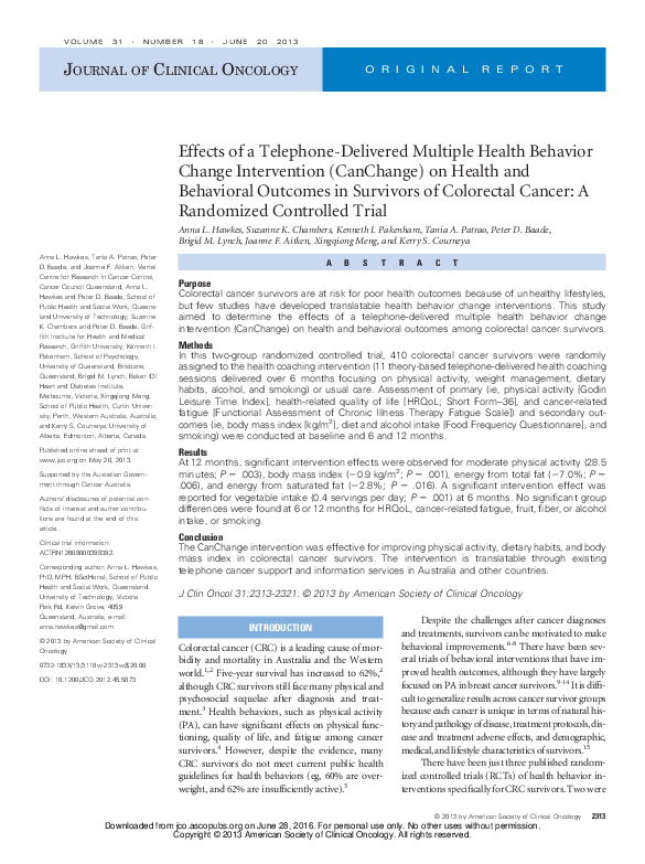 (PDF) Effects of a Telephone-Delivered Multiple Health Behavior Change ...