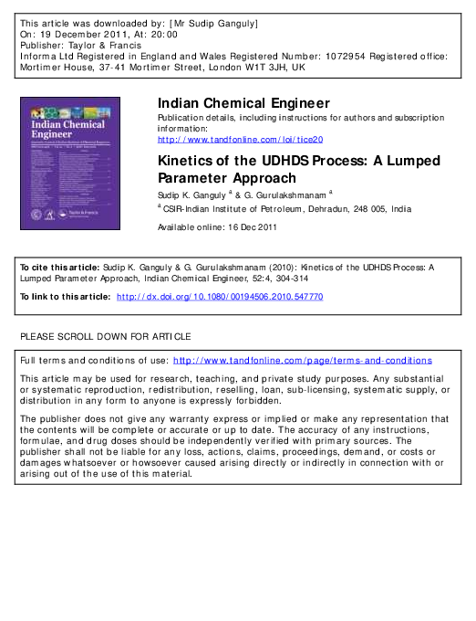 (PDF) Kinetics of the UDHDS Process: A Lumped Parameter Approach