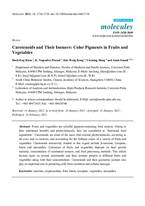 (PDF) Carotenoids and Their Isomers: Color Pigments in Fruits and Vegetables