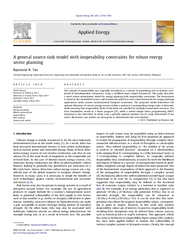 Pdf A General Source Sink Model With Inoperability Constraints For