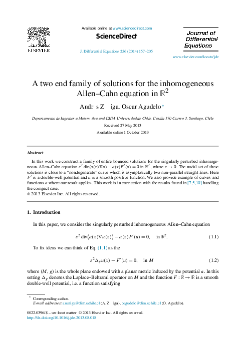 (PDF) A two end family of solutions for the inhomogeneous Allen–Cahn equation in