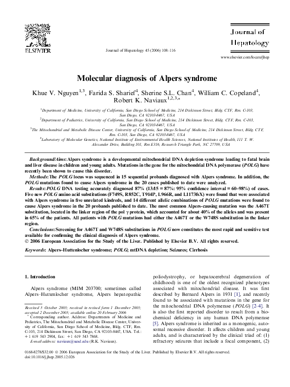 (PDF) Molecular diagnosis of Alpers syndrome