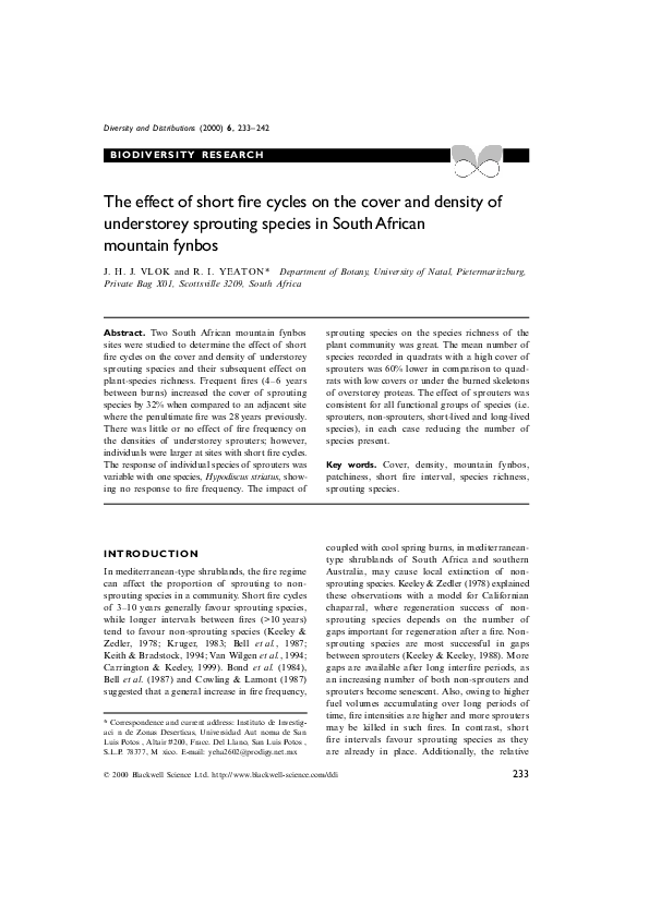 (PDF) The effect of short fire cycles on the cover and density of ...