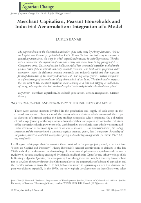 (PDF) Merchant Capitalism, Peasant Households and Industrial ...