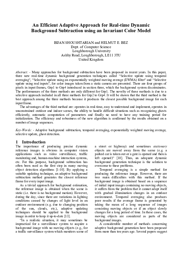 Pdf An Efficient Adaptive Approach For Real Time Dynamic Background Subtraction Using An