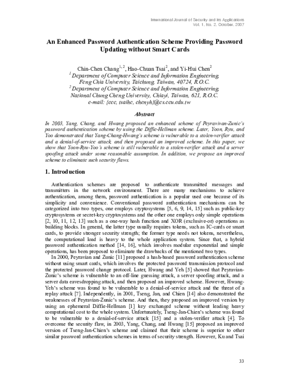 Pdf An Enhanced Password Authentication Scheme Providing Password