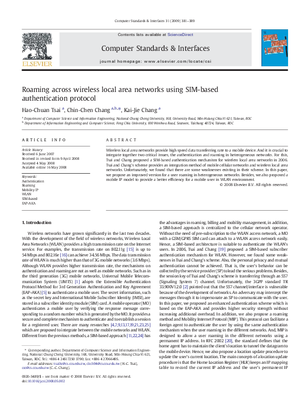 (PDF) Roaming across wireless local area networks using SIM-based authentication protocol