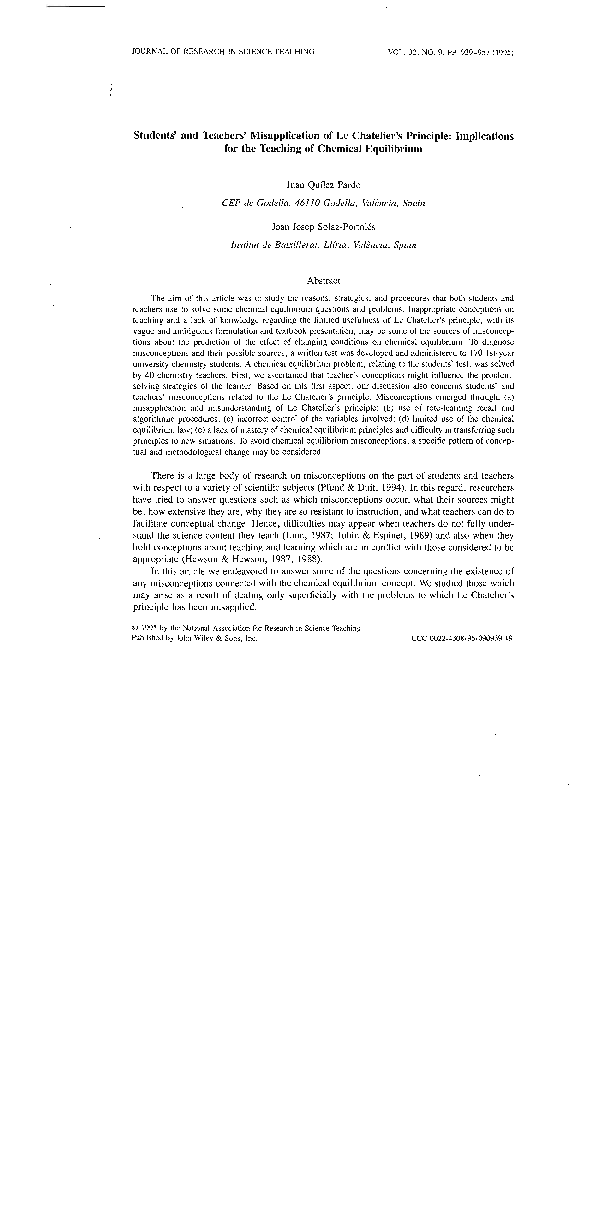 le chatelier principle