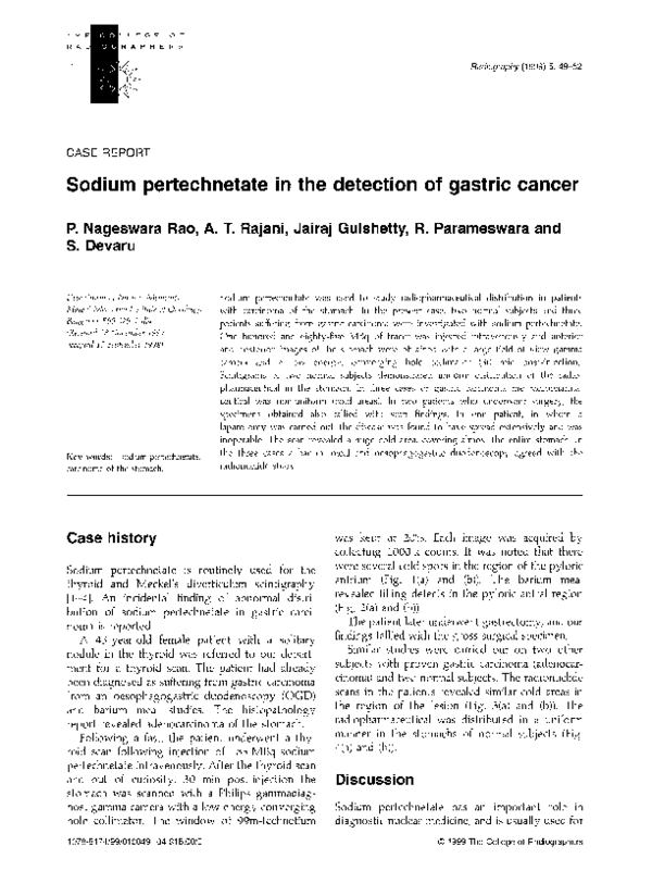 (PDF) Sodium pertechnetate in the detection of gastric cancer