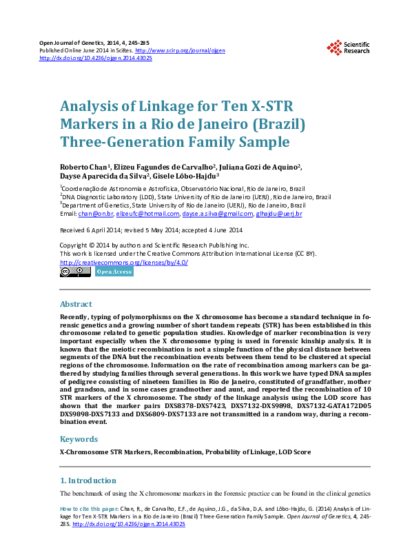 (PDF) Analysis of Linkage for Ten X-STR Markers in a Rio de Janeiro ...