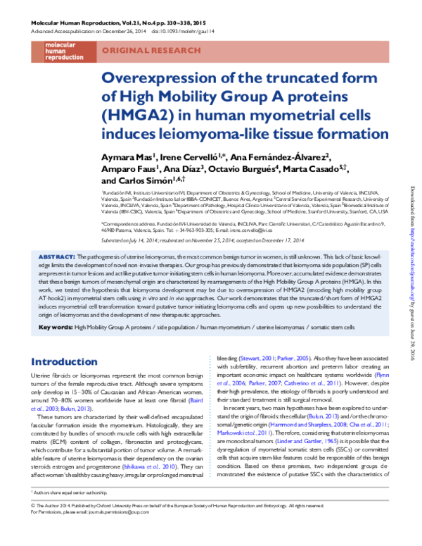 (PDF) Overexpression of the truncated form of High Mobility Group A ...
