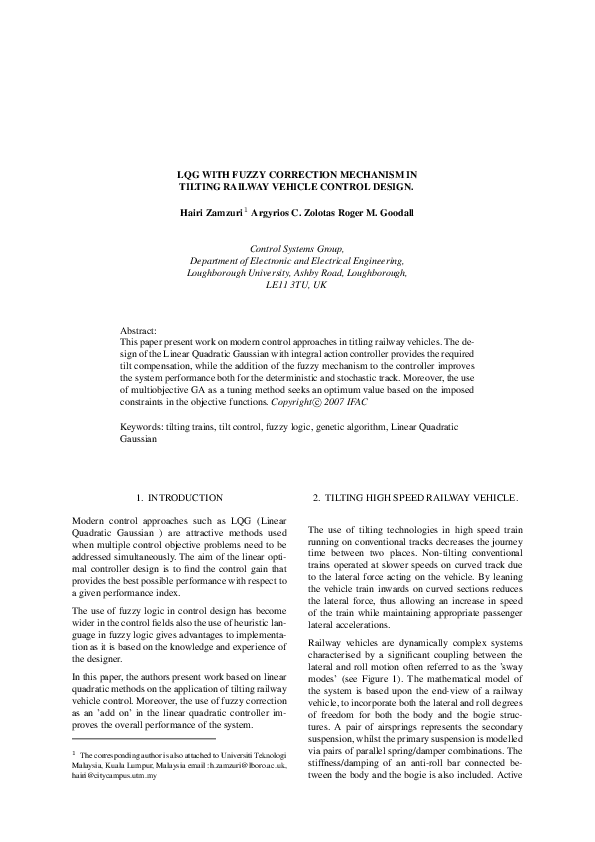 (PDF) LQG and fuzzy correction mechanism in tilting railway vehicle control design