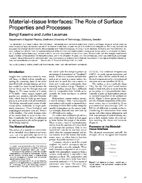 (PDF) Material-Tissue Interfaces: The Role of Surface Properties and ...