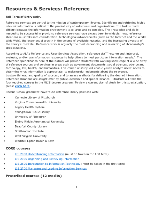 (DOC) Resources & Services: Reference