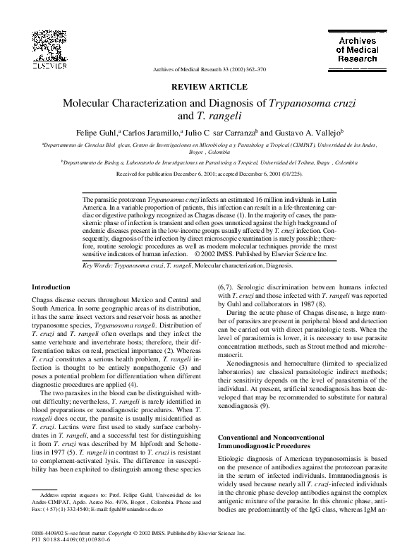 (PDF) Molecular Characterization and Diagnosis of Trypanosoma cruzi and ...