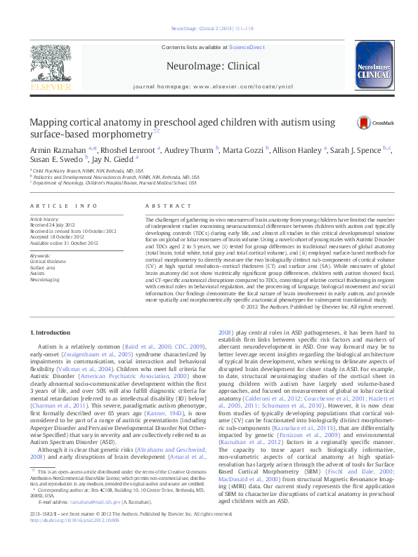 (PDF) Mapping cortical anatomy in preschool aged children with autism ...