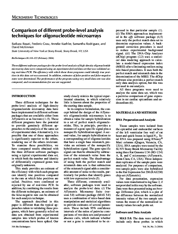(PDF) Comparison of different probe-level analysis techniques for oligonucleotide microarrays