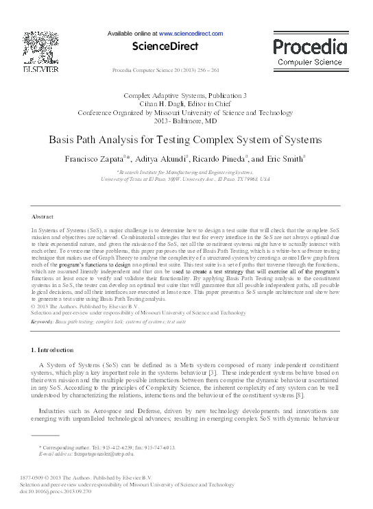 Pdf Basis Path Analysis For Testing Complex System Of Systems