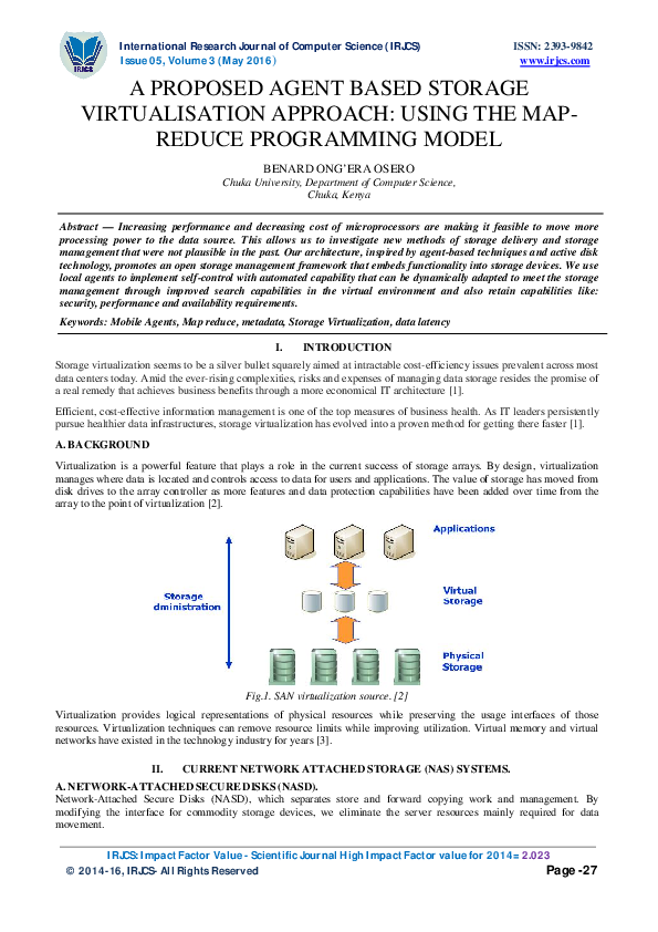 (PDF) A PROPOSED AGENT BASED STORAGE VIRTUALISATION APPROACH: USING THE MAP- REDUCE PROGRAMMING ...