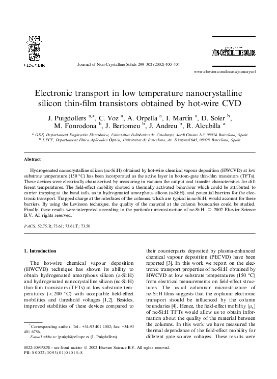 (PDF) Nanocrystalline Silicon Films Deposited by RF PECVD for Bottom-gate Thin-film Transistors ...